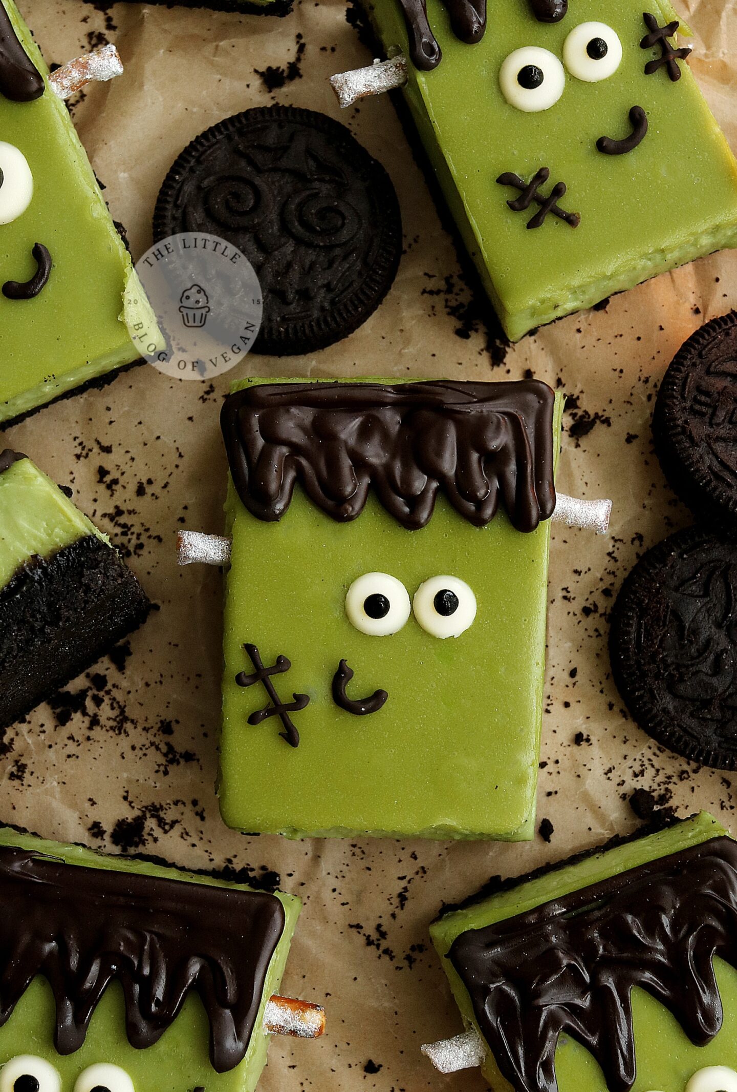 No-Bake Frankenstein Cheesecake Bars - The Little Blog Of Vegan