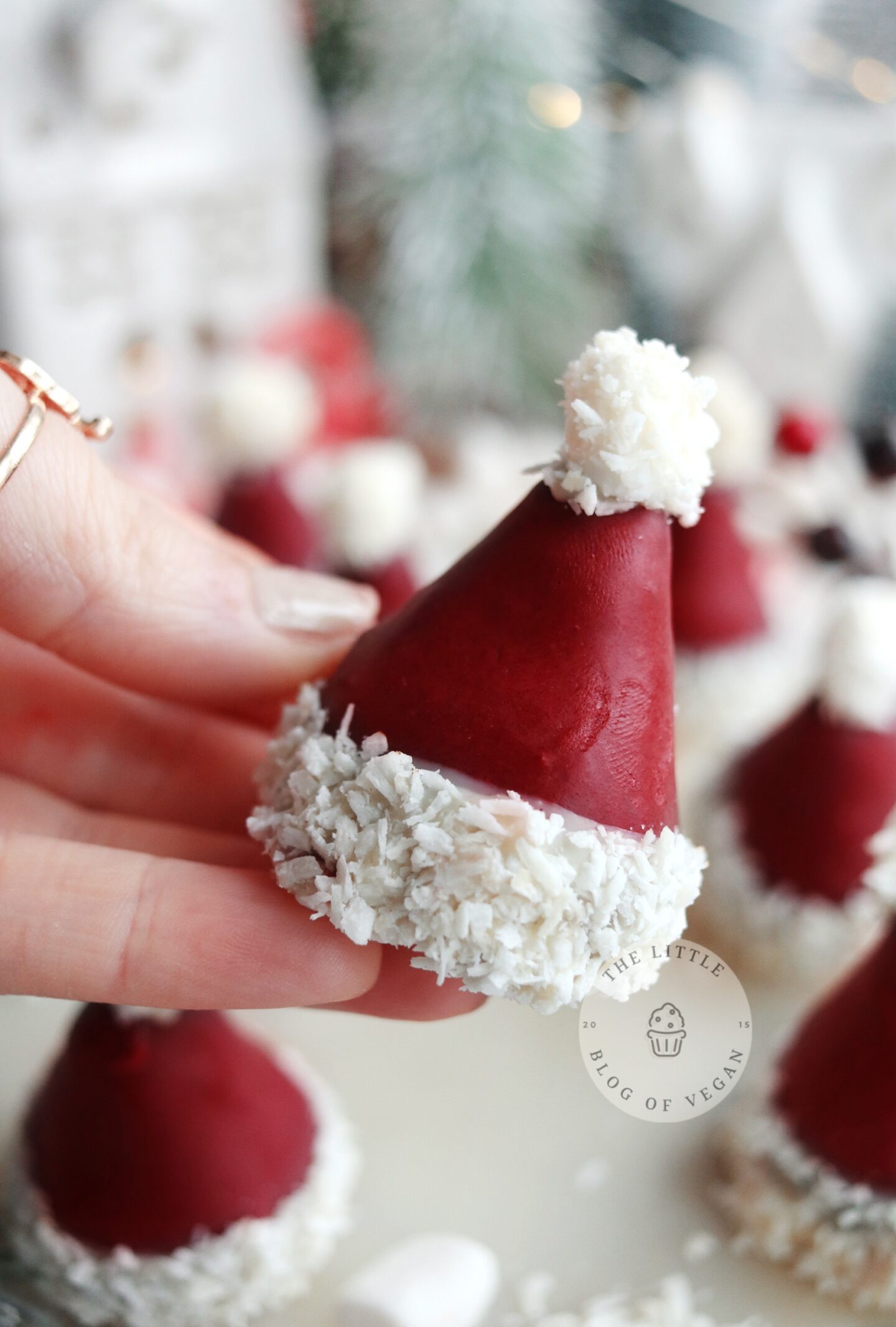 No-Bake Santa Hat Truffles - The Little Blog Of Vegan
